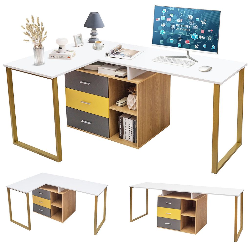 87 Inch 2 Person Adjustable L Shaped Computer Desk Bella Home