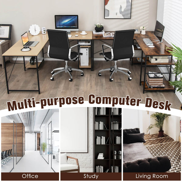 L Shaped Computer Desk with 4 Storage Shelves and Cable Holes-Rustic B ...